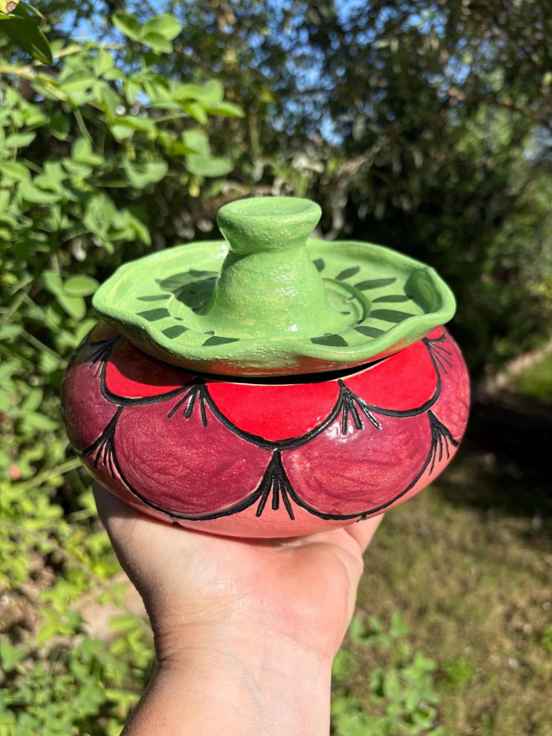 Handmade Ceramic Catchall Container With Lid - Red Peony Flower - Etsy