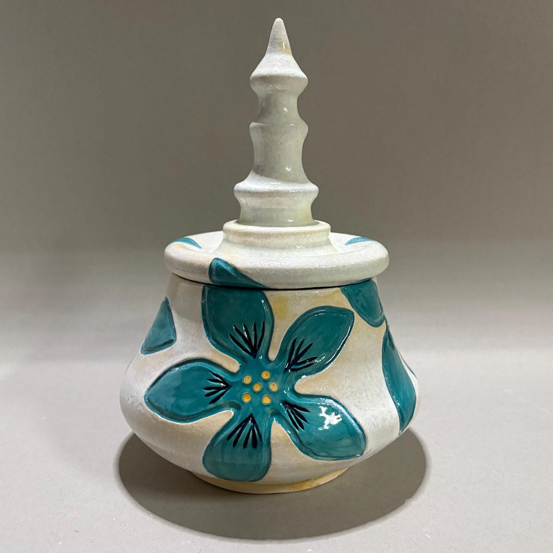Verona - Handmade Lidded Ceramic Storage Container With Blue Floral ...