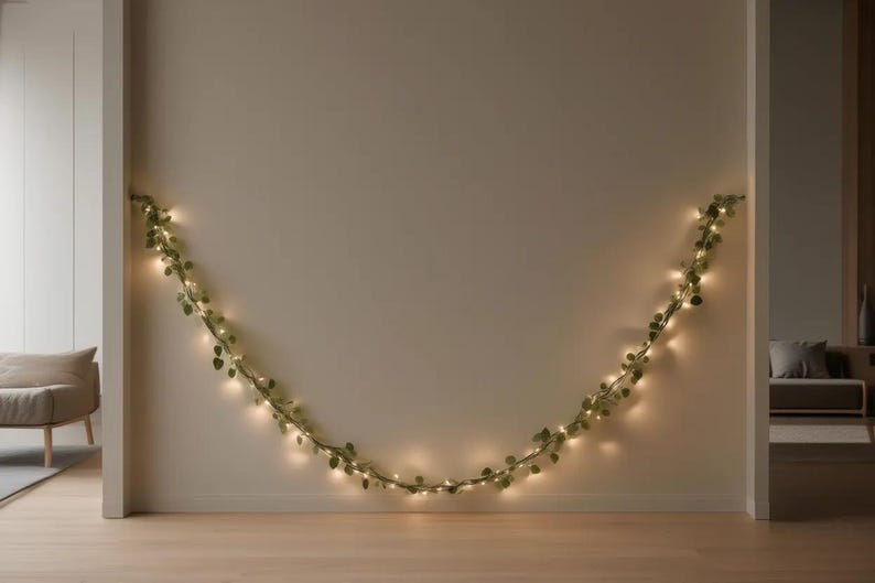 Minimalist Watermelon Leaf LED String Lights – Battery Powered Greenery ...