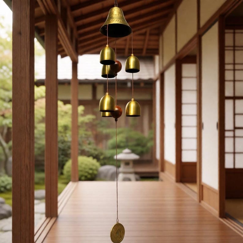 Japanese Metal Wind Chimes – 6 Copper Bells Outdoor Hanging Decor for ...
