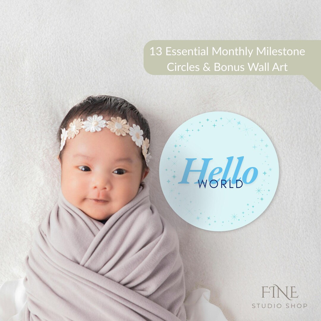 Blue Sparkle Round Baby Milestone Cards, Circle Monthly Milestone ...