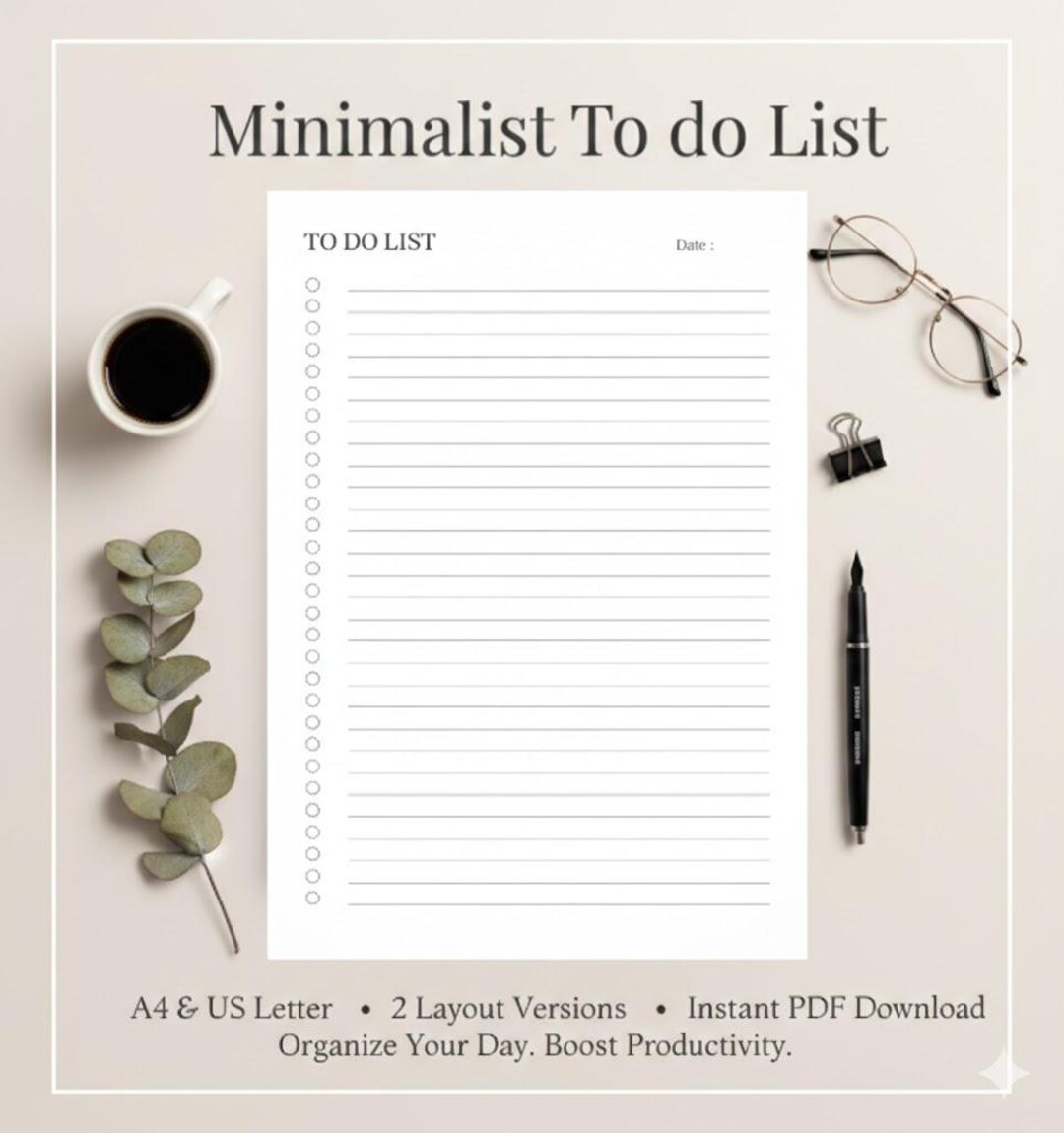 Minimalist to Do List Printable | Daily Task Planner (digital Download ...