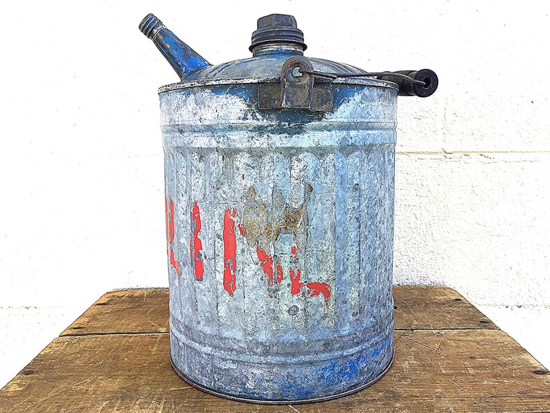 Galvanized METAL GAS CAN Vintage C.1930's Metal Gasoline Container ...