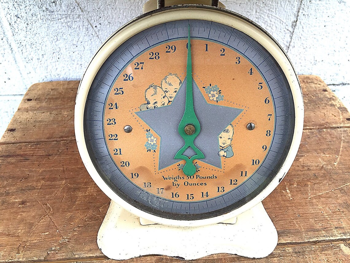 Baby SCALE Vintage Nursery Scale C. 1930's-1940's Painted Metal Infant ...