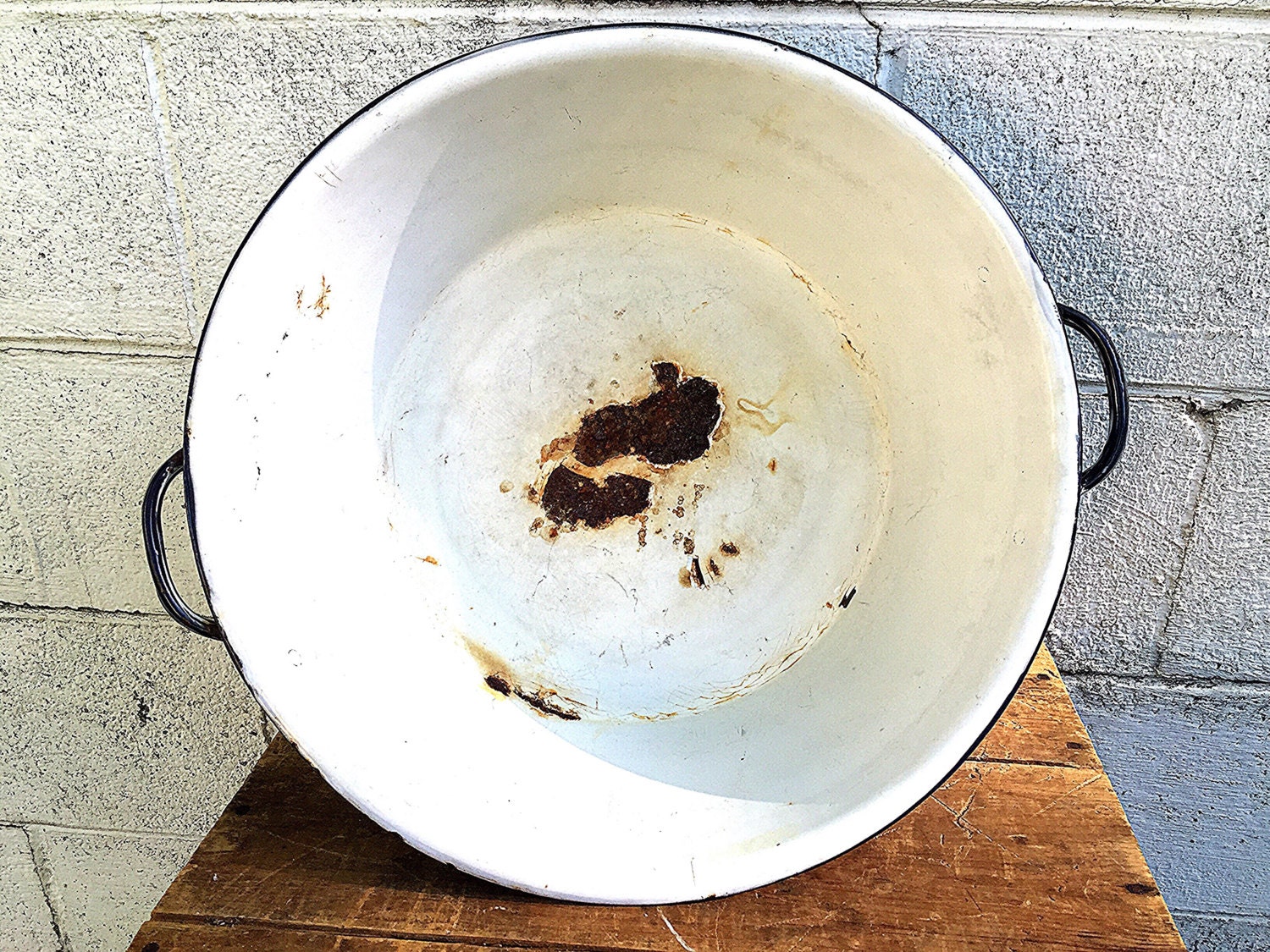 Enamel WASH BASIN Vintage Blue and White Swirl Enamelware Bowl Large ...