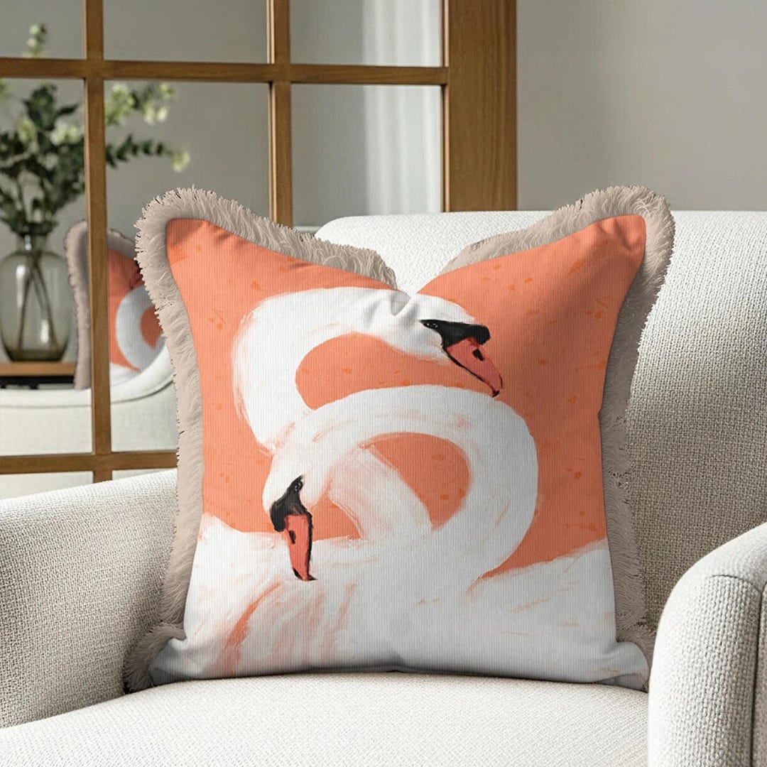 Capa de Almofada Cisne: Veludo Pêssego com Franjas - Decoração Macia e ...