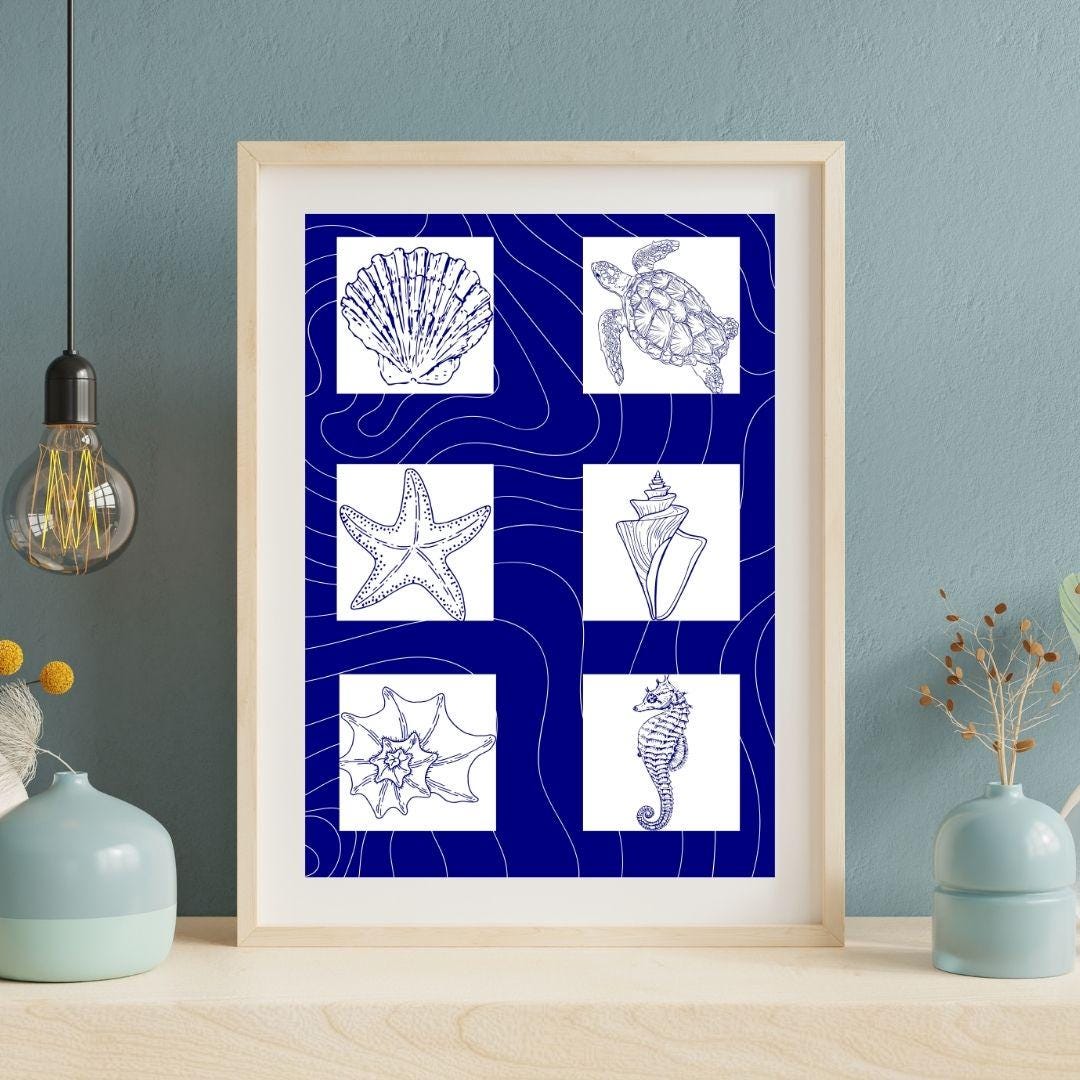 Ocean Line Art Printable Set,sea Life Wall Art, Minimal Coastal Decor ...