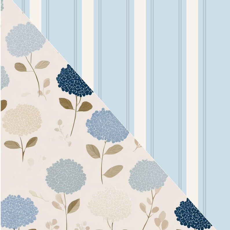 Coastal Digital Paper Pack, Blue Seamless Striped Patterns 12x12 ...