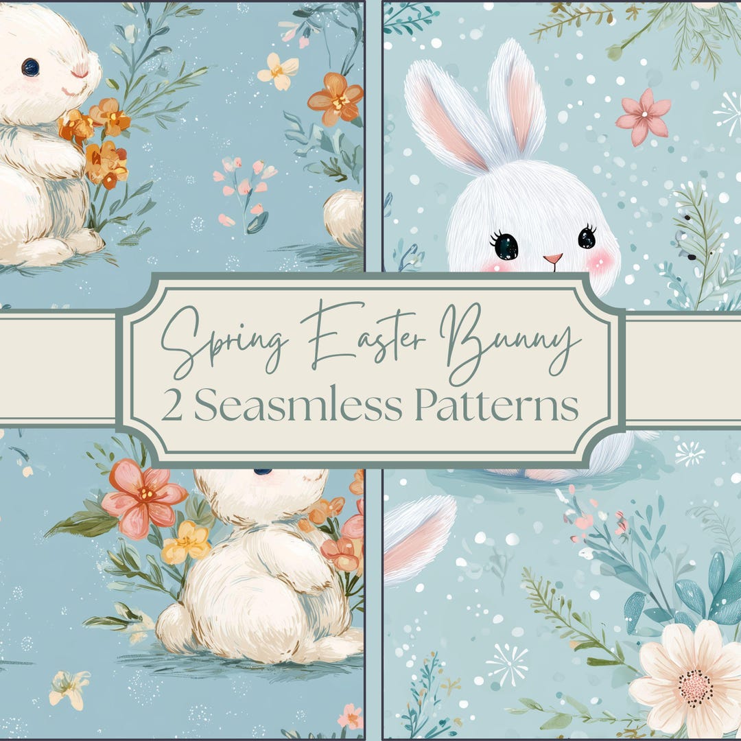 Easter Bunny Seamless Pattern, Spring Woodland Cottagecore Floral Blue ...