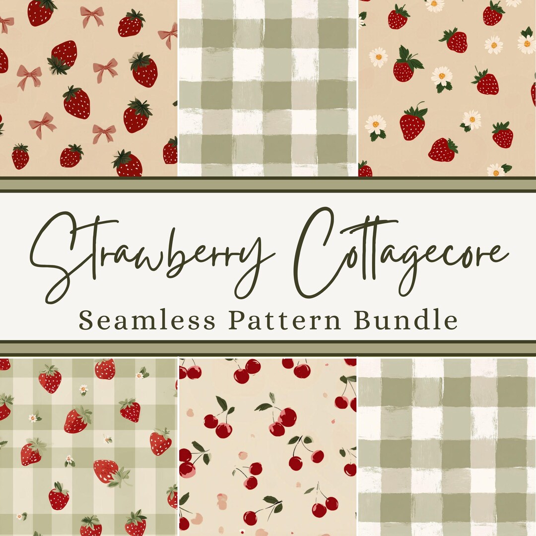 Strawberry Seamless Pattern Bundle, Cottagecore Digital Paper Pack ...