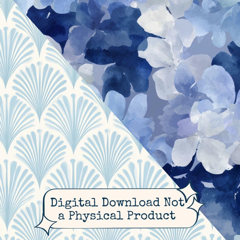 Coastal Digital Paper Pack, Blue Seamless Striped Patterns 12x12 ...