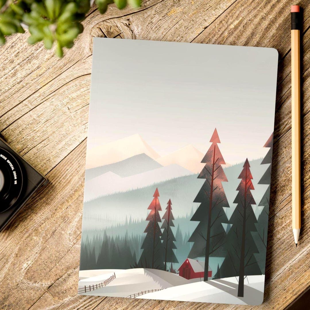 Minimal Landscape Notebook – Forest & Snow Journal With Cabin ...