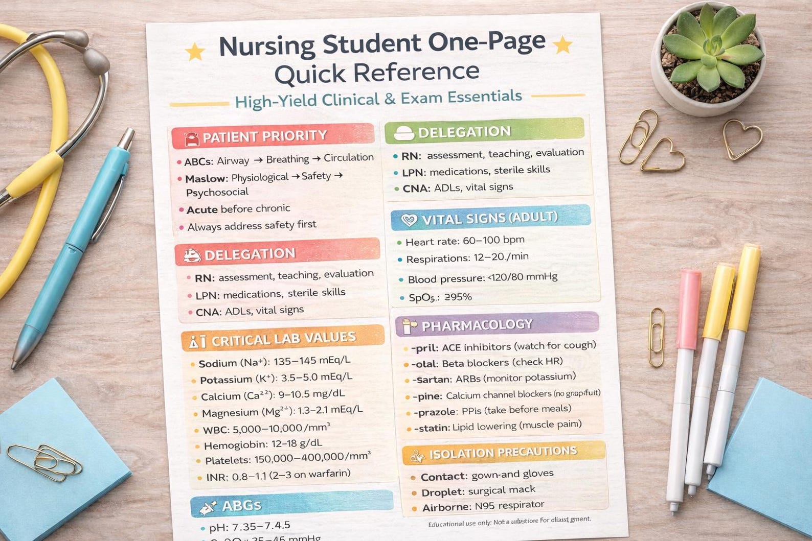 Nursing Student Quick Reference Guide | Clinical Study Notes (digital ...