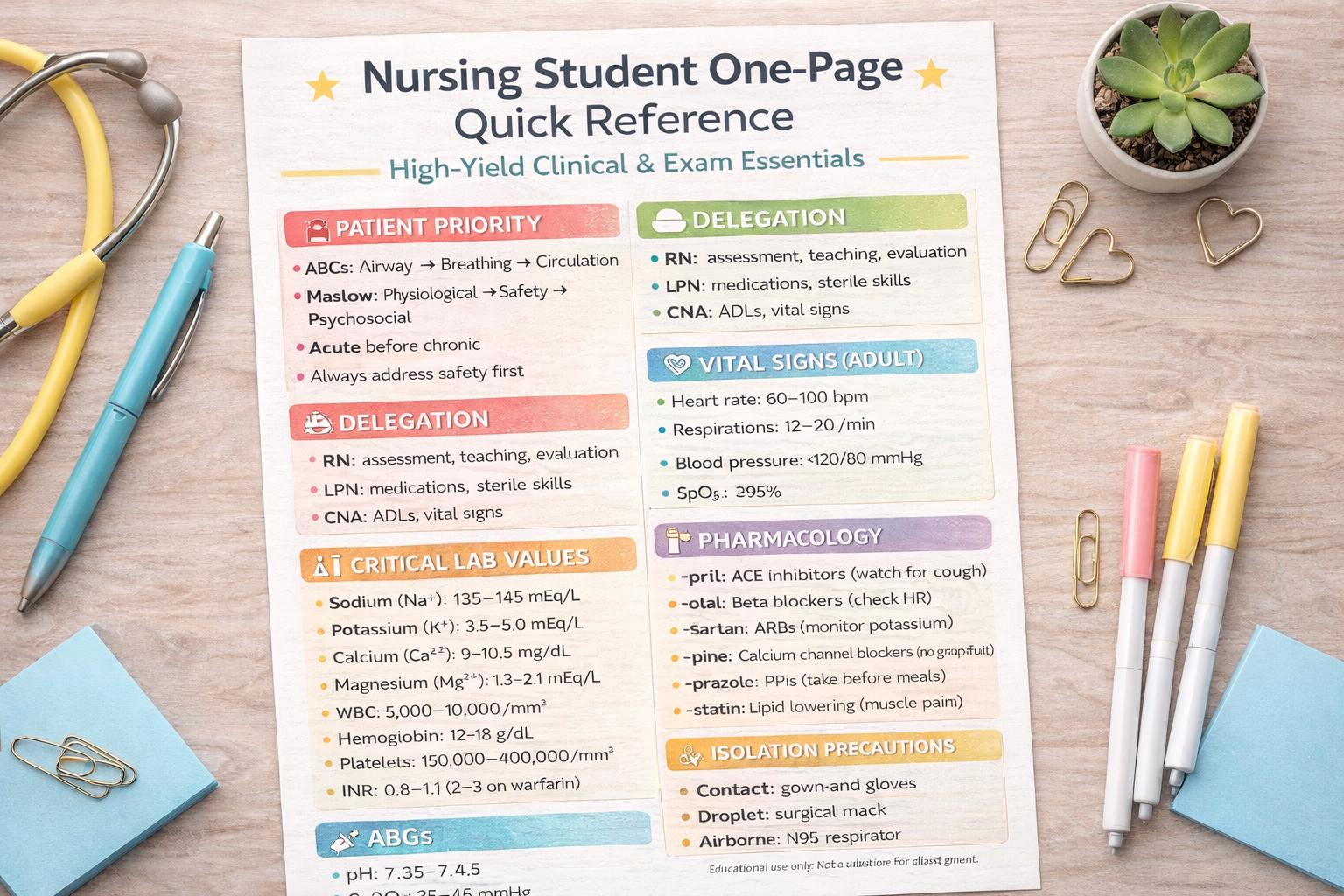 Nursing Student Quick Reference Guide | Clinical Study Notes (digital ...