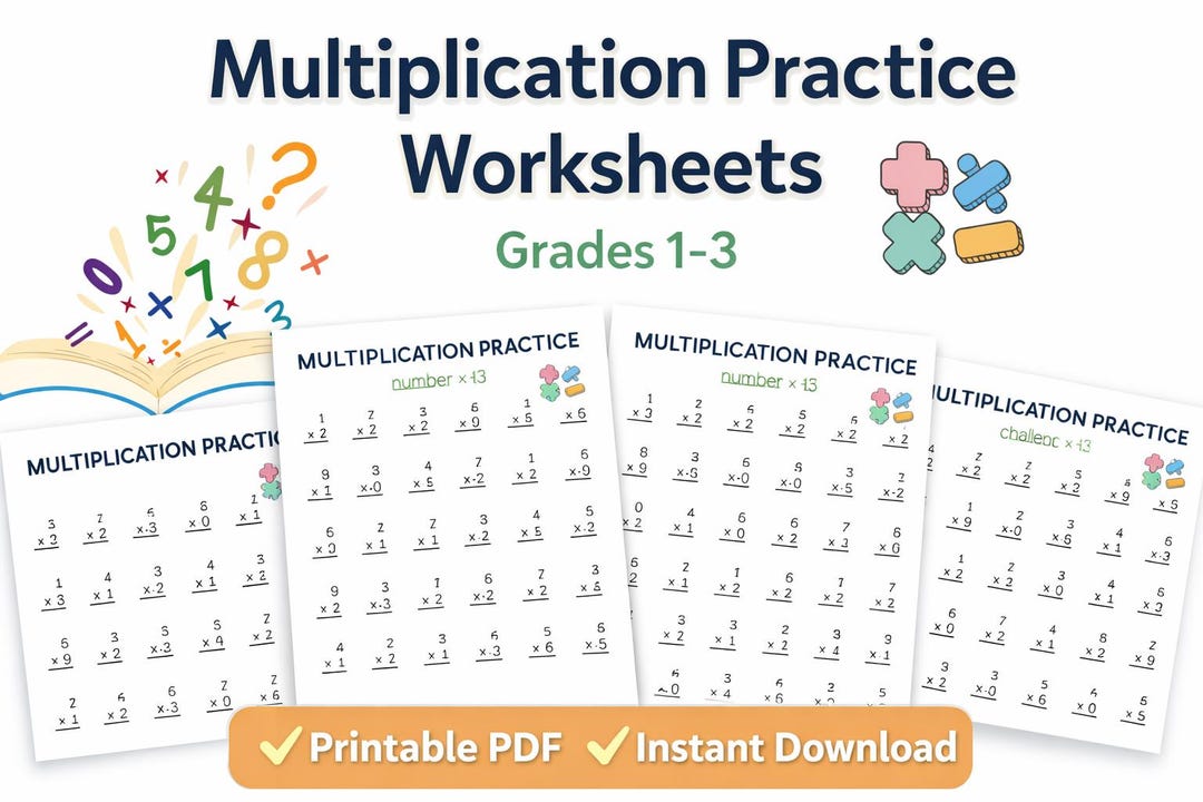 Multiplication Practice Worksheets – Grades 1-3 (5 Page Bundle ...