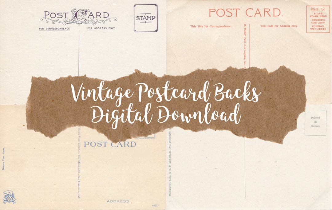Printable Vintage Postcard Backs Set No. 1 Digital Download Junk Journal, Planner, Traveler's ...