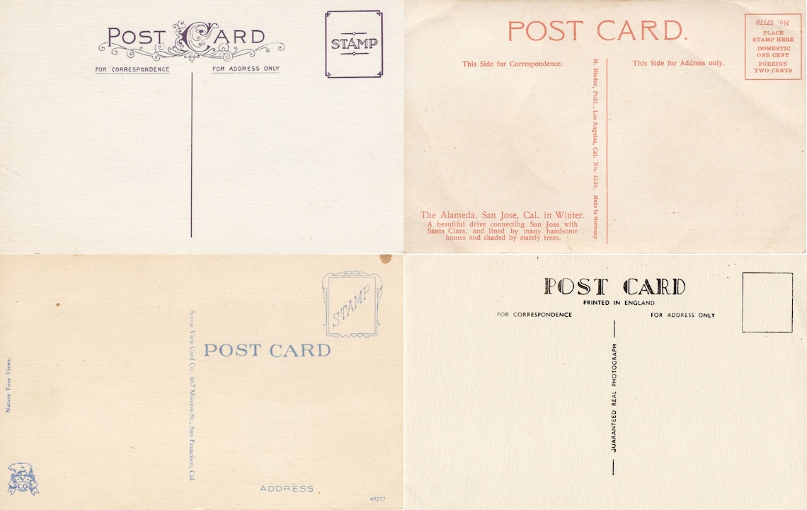 Printable Vintage Postcard Backs Set No. 1 Digital - Etsy