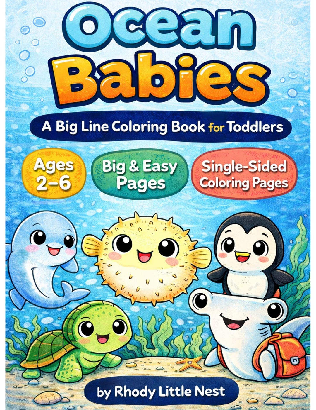 Ocean Babies Coloring Book for Kids | Big Simple Lines | Cute Sea ...