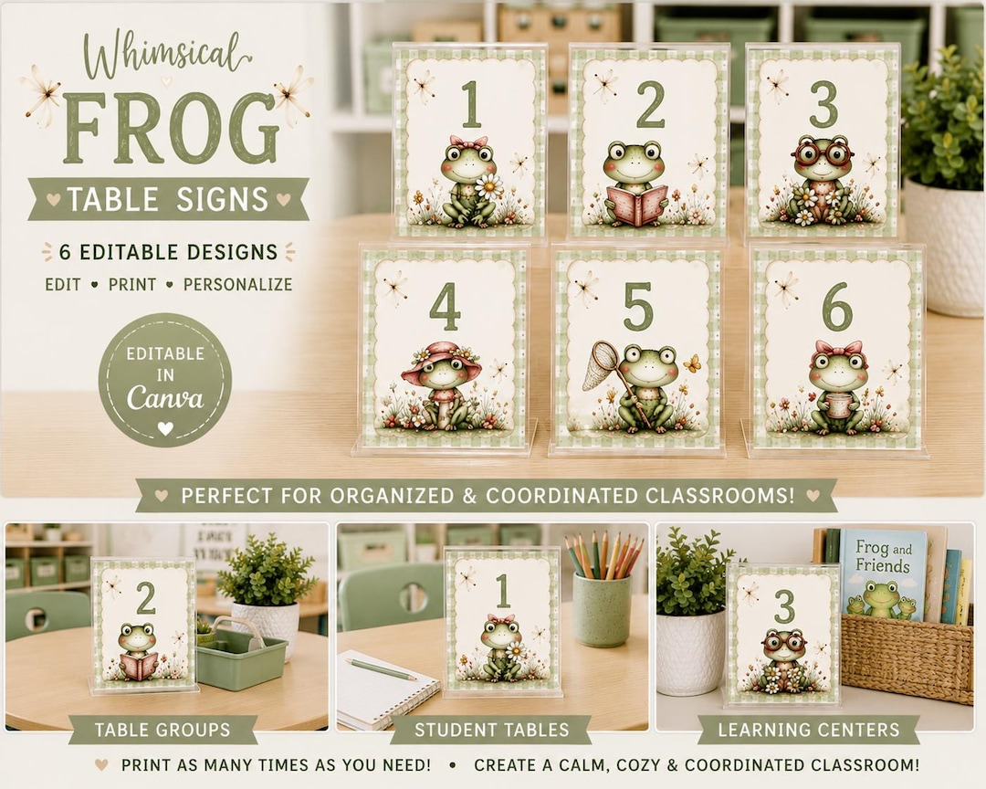 Whimsical Frog Table Signs Printable Classroom Decor Classroom Table ...