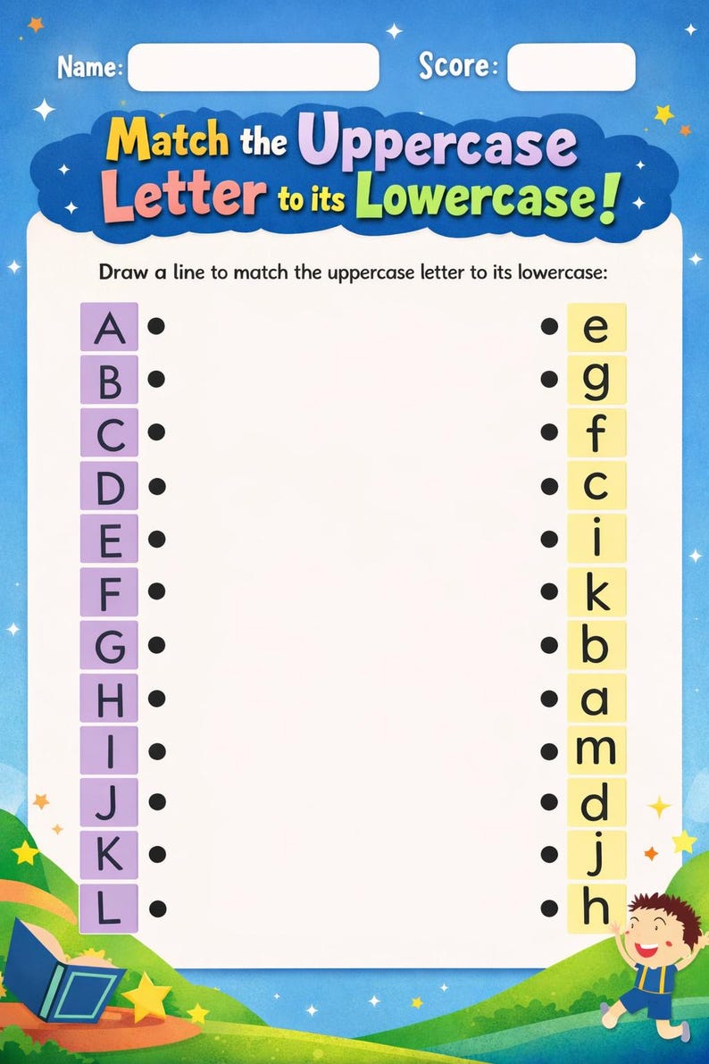 Alphabet Matching Worksheet for Kids | Uppercase & Lowercase Letters ...