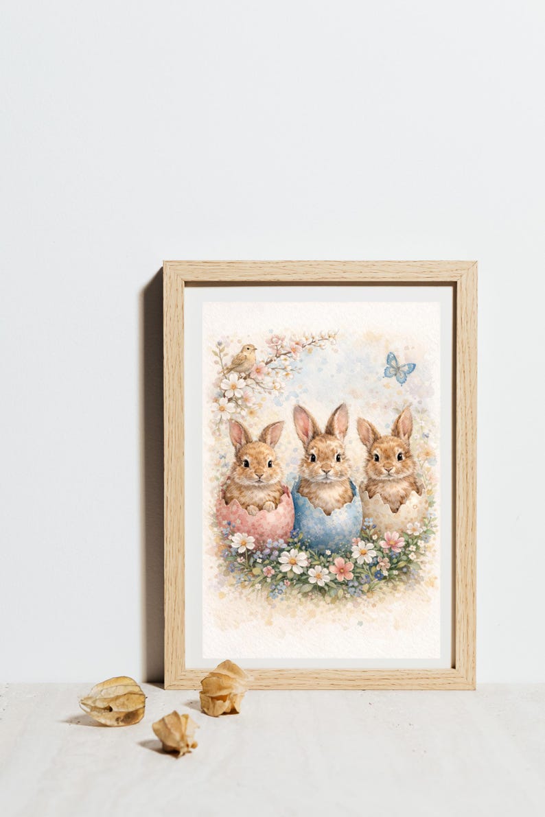Watercolor Bunny Easter Egg Print, Spring Nursery Decor (digital ...