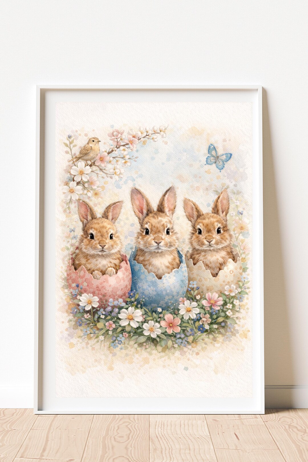 Watercolor Bunny Easter Egg Print, Spring Nursery Decor (digital ...