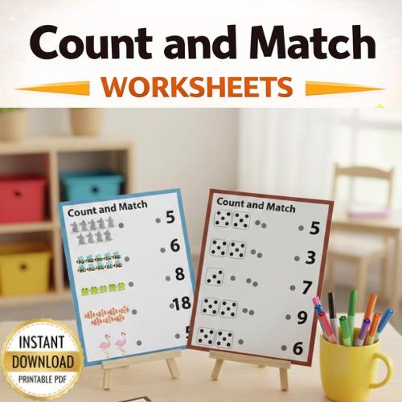 Hojas de trabajo de conteo para niños pequeños, juego de emparejamiento ...
