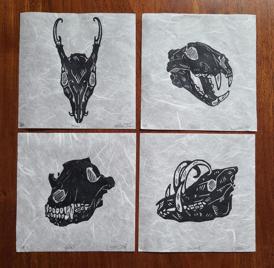 Animal Skull Linocut Prints - Etsy