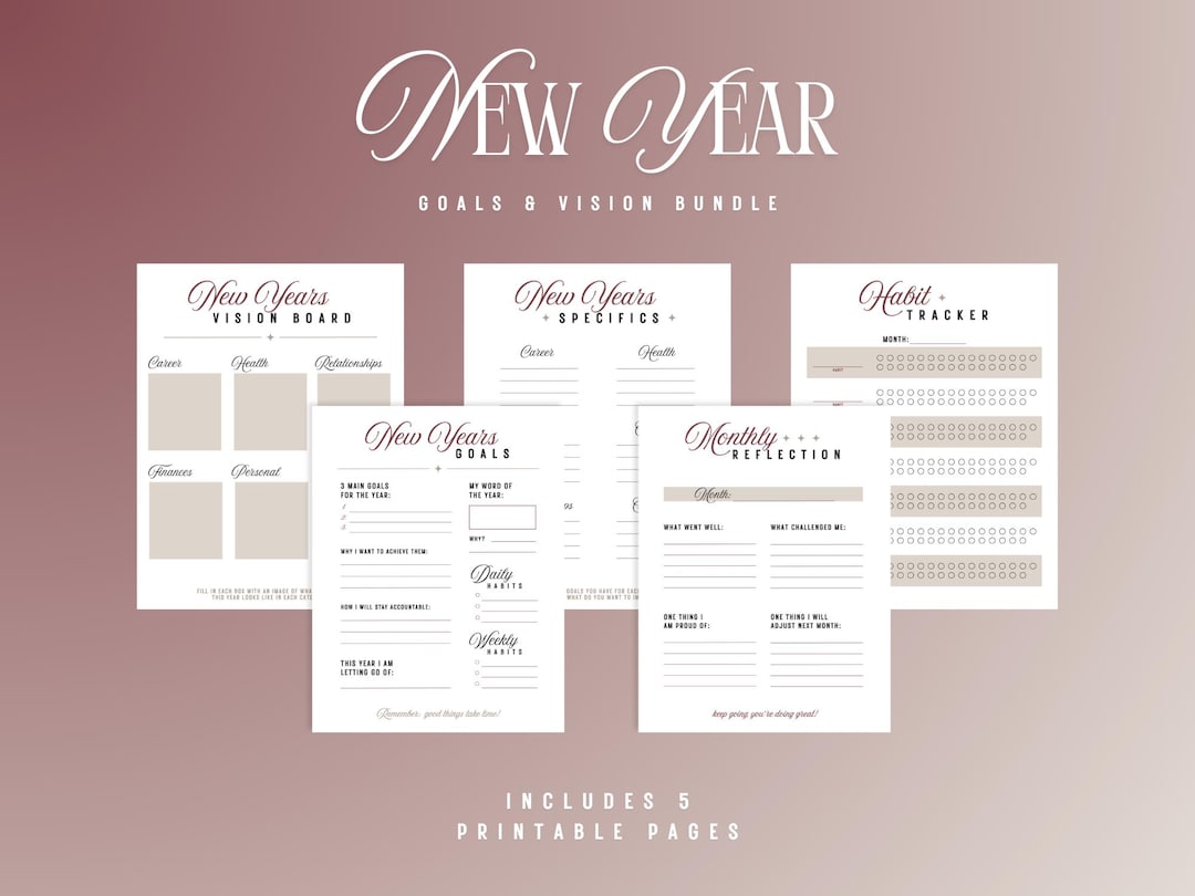 New Year Goals Planner | Vision Board & Habit Tracker | New Year Reset ...