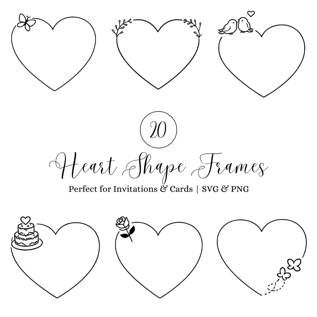 Heart Frame SVG Bundle, Minimalist Simple Love Heart Borders for ...