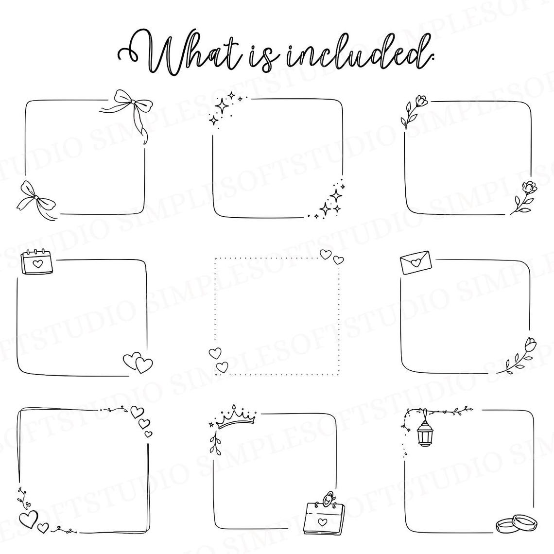 Square Wedding Frames SVG Bundle, 30 Minimal Romantic Borders for ...