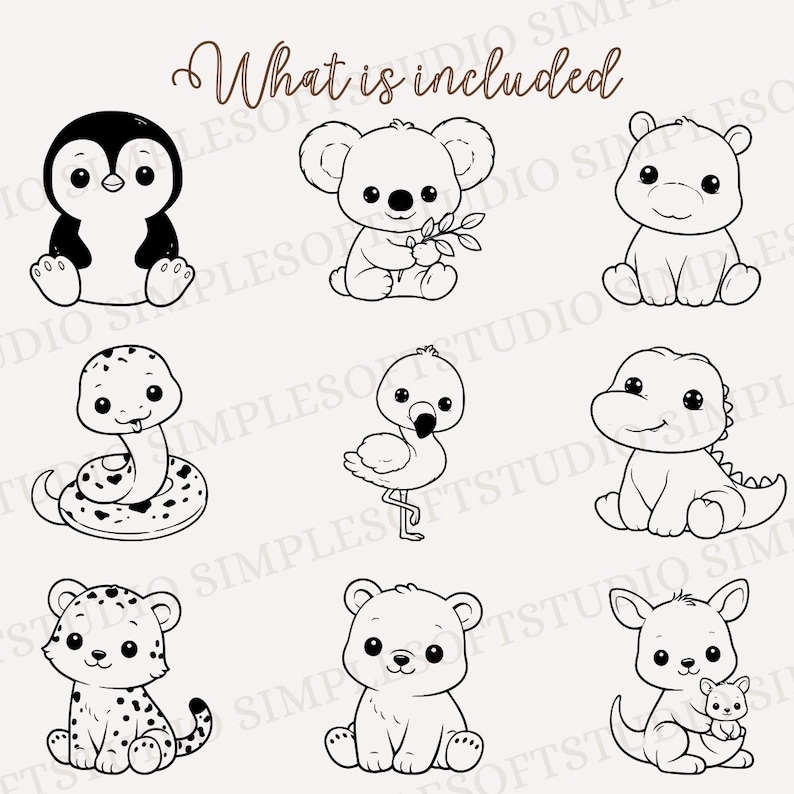 Ilustrações adoráveis de animais do zoológico, clipart de filhotes ...