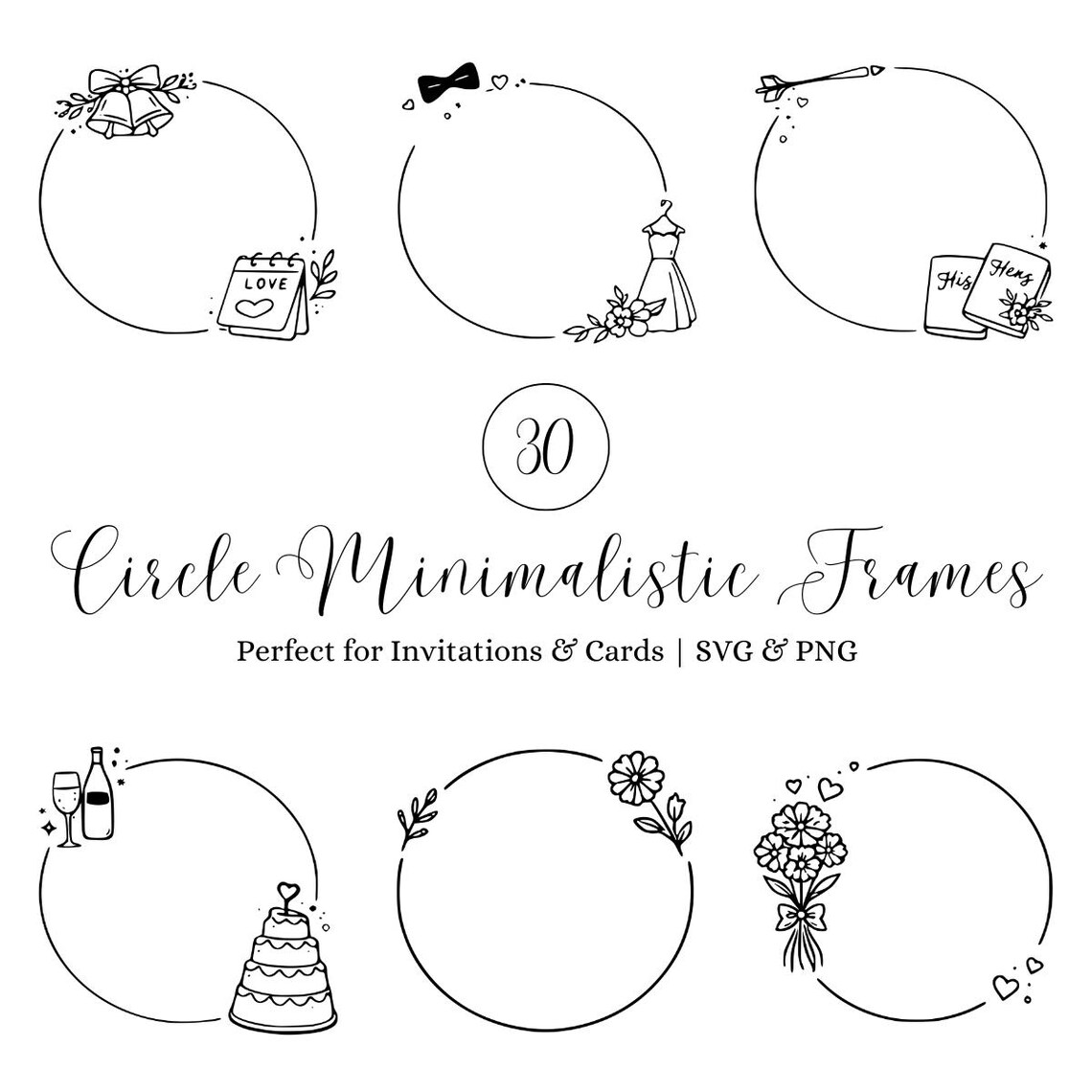 Minimalistic Circle Frame Set, 30 Line Art SVG PNG, Simple Boarders for ...