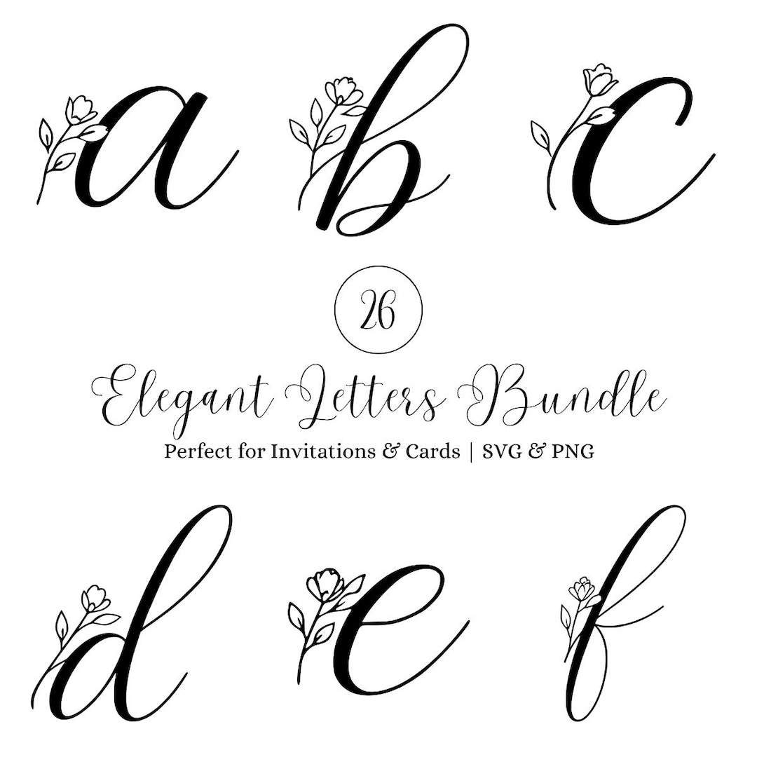 Minimal Floral Alphabet SVG Bundle, Elegant Script Letters A-Z, Wedding ...