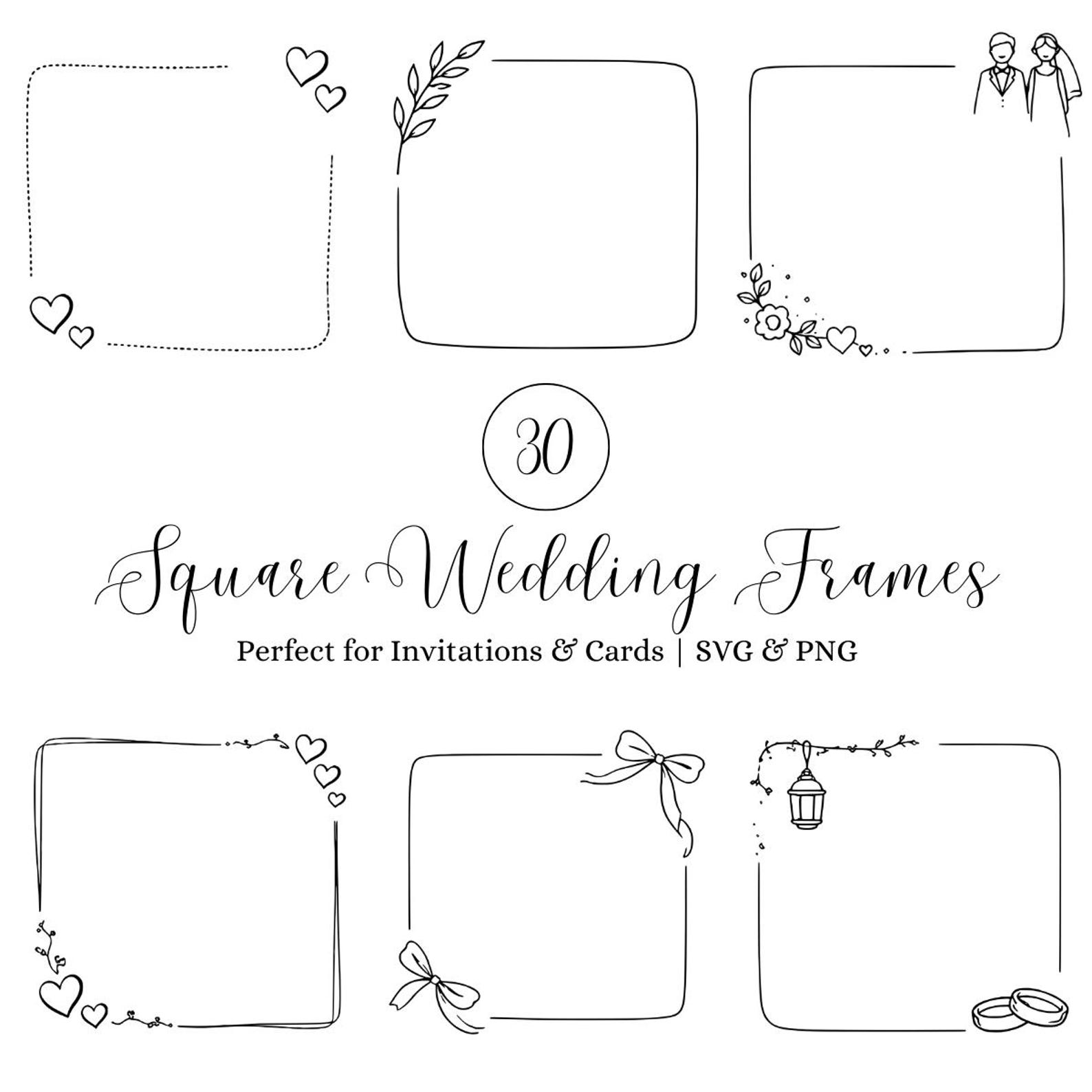 Square Wedding Frames SVG Bundle, 30 Minimal Romantic Borders for ...