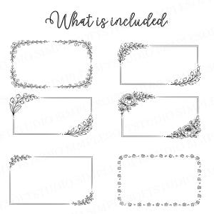 Rectangle Floral Border SVG PNG Set, Minimal Line Art Flower Frames for ...