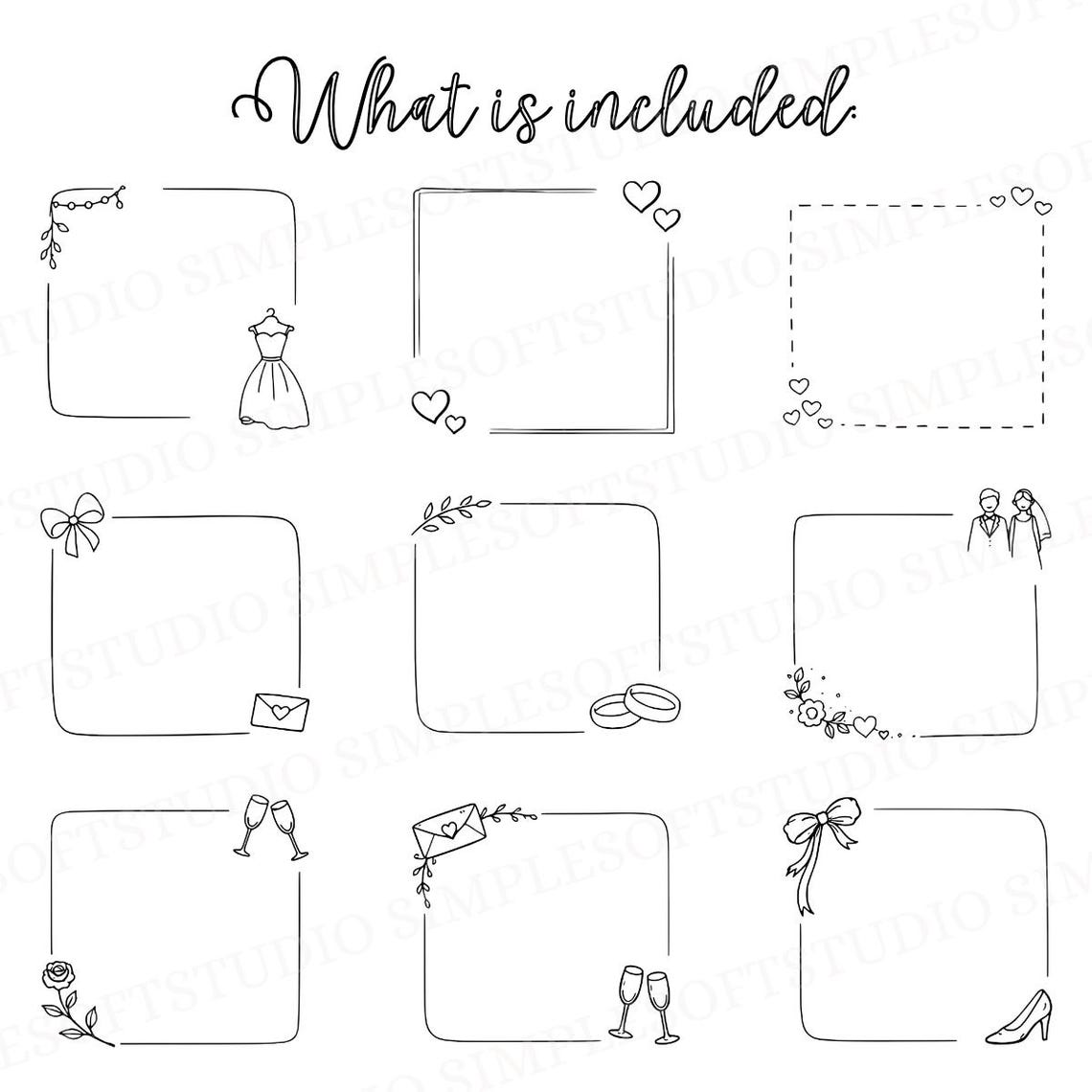 Square Wedding Frames SVG Bundle, 30 Minimal Romantic Borders for ...