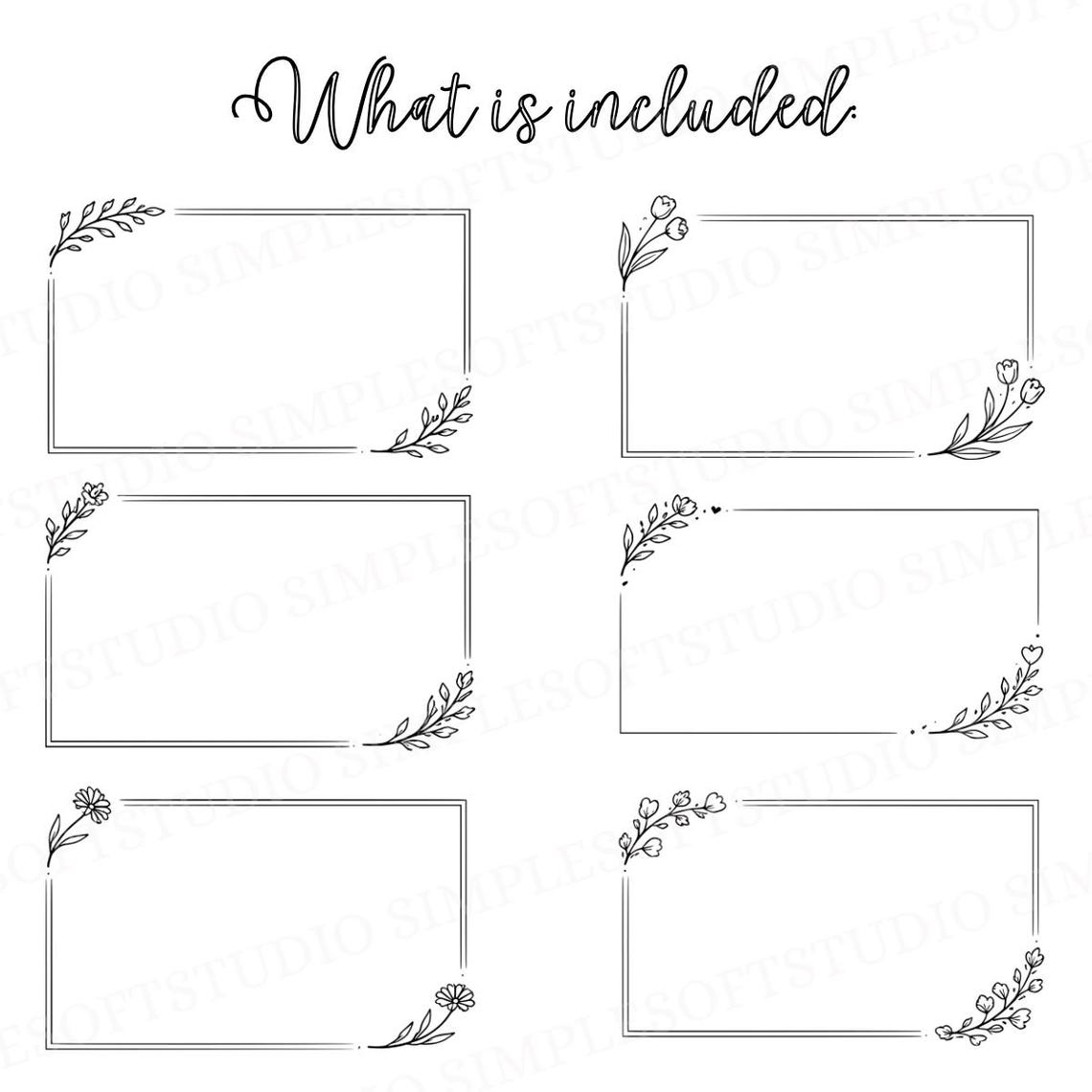 Rectangle Floral Border SVG PNG Set, Minimal Line Art Flower Frames for ...