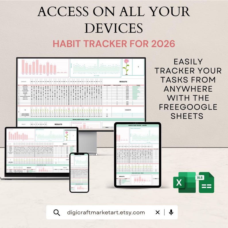 Digital Habit Tracker 2026 Printable – Daily & Monthly Productivity ...