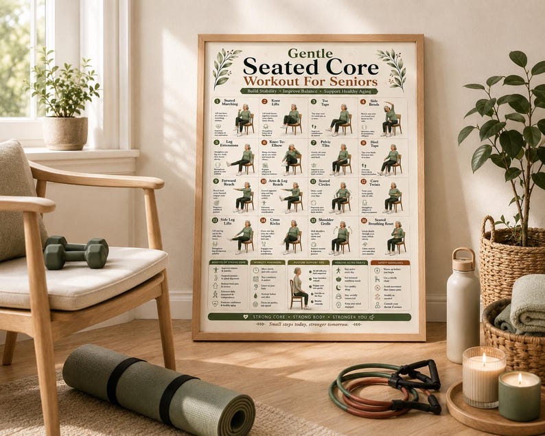 Seated Core Exercises for Seniors, Chair Ab Workout Printable, Senior ...