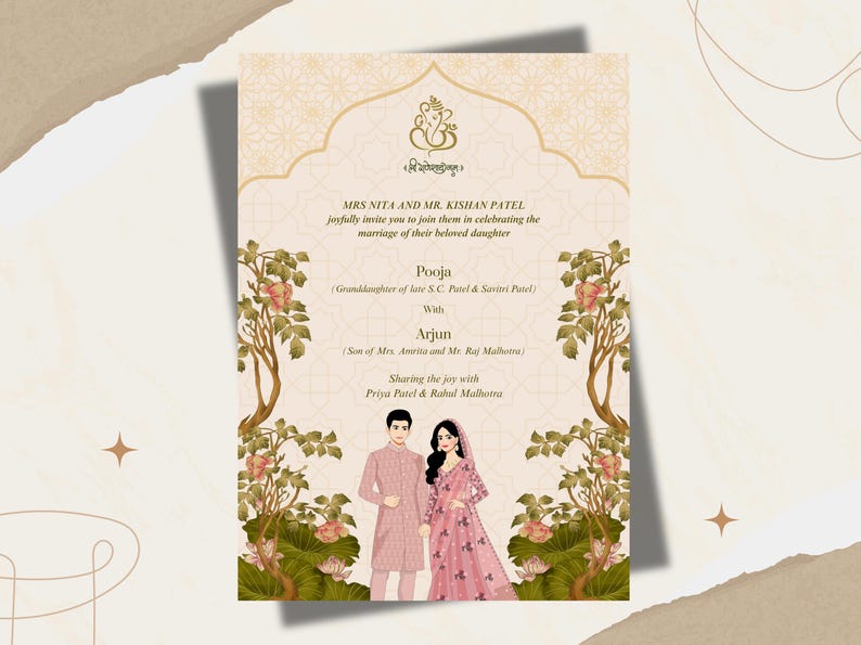 Indian Wedding Invitation Canva Template, Editable Hindu Invite Set ...