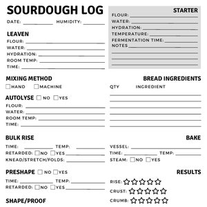 Instant Download Sourdough Bread Log - Track Your Sourdough Baking in ...
