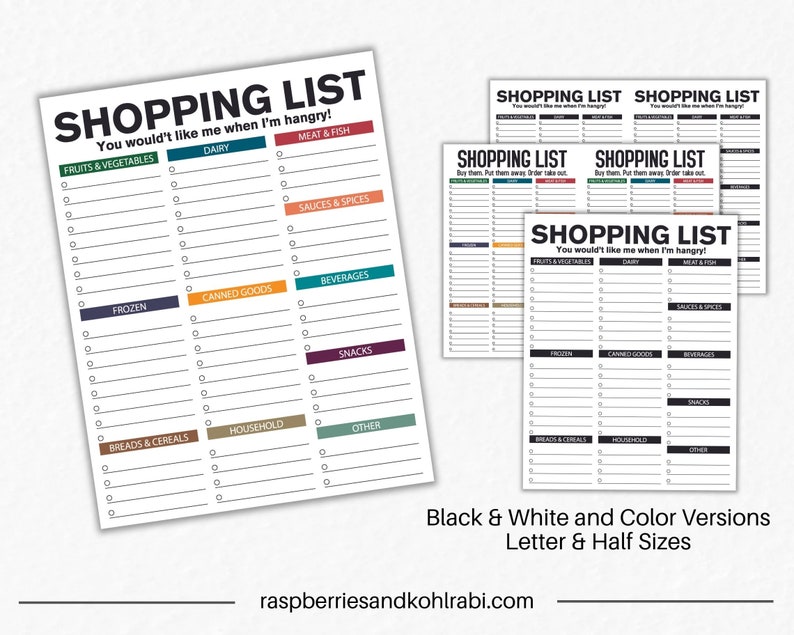 Shopping List Printable - Digital Download Divided Grocery List ...