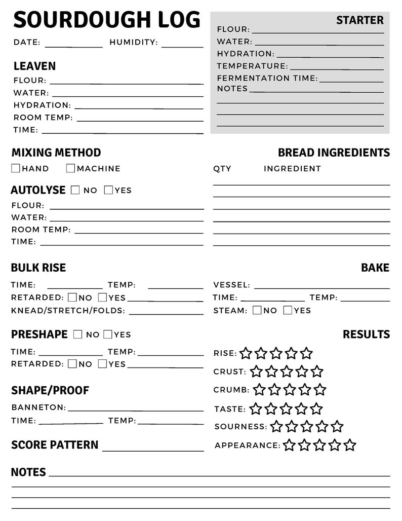 Instant Download Sourdough Bread Log - Track Your Sourdough Baking in ...