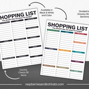 Shopping List Printable - Digital Download Divided Grocery List ...