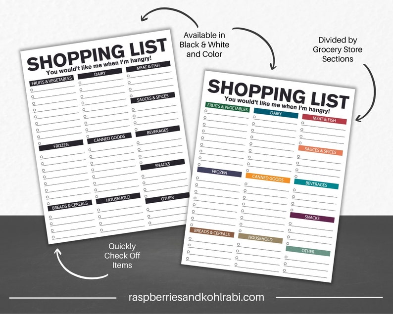 Shopping List Printable - Digital Download Divided Grocery List ...