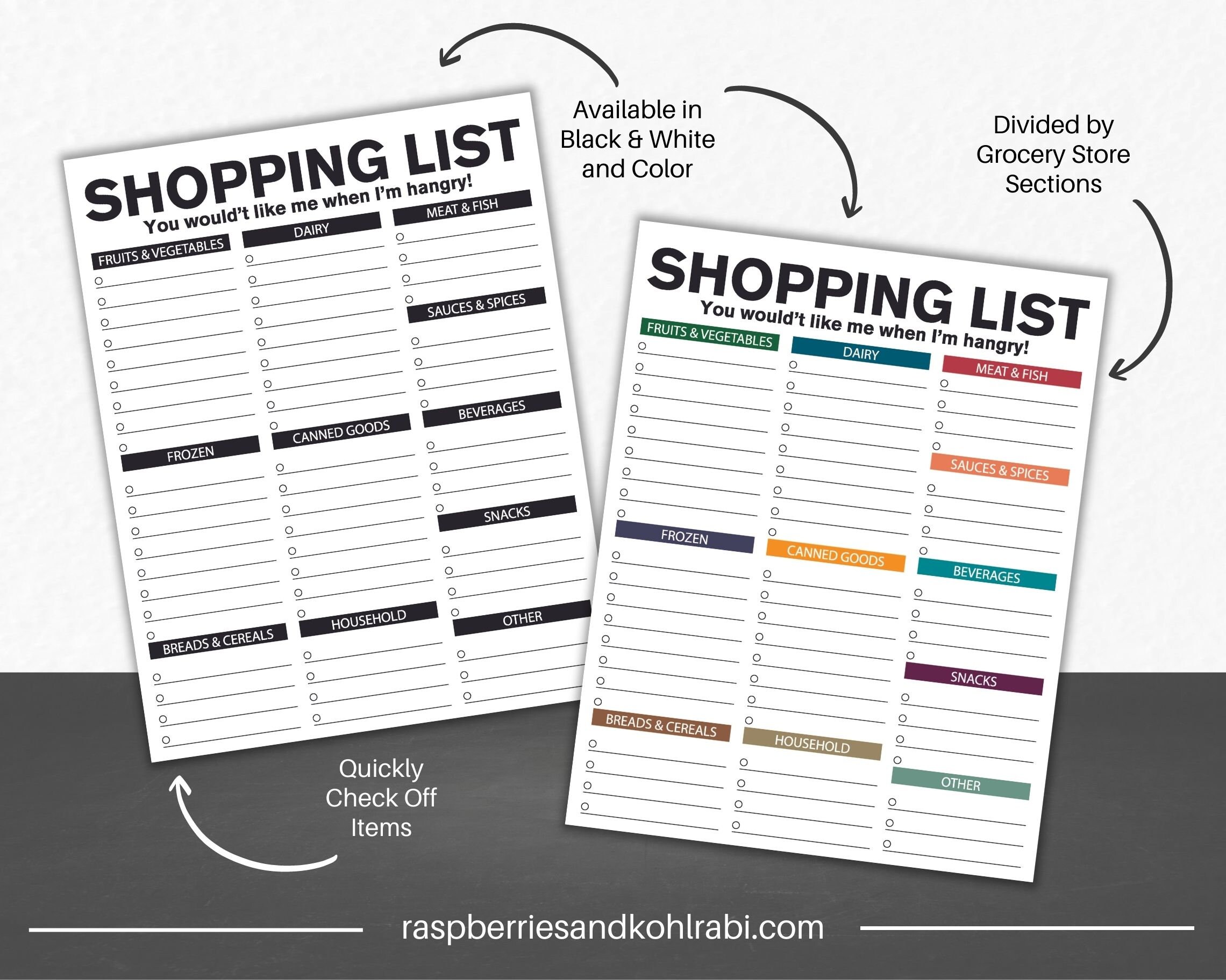 Shopping List Printable Digital Download Divided Grocery List Template ...
