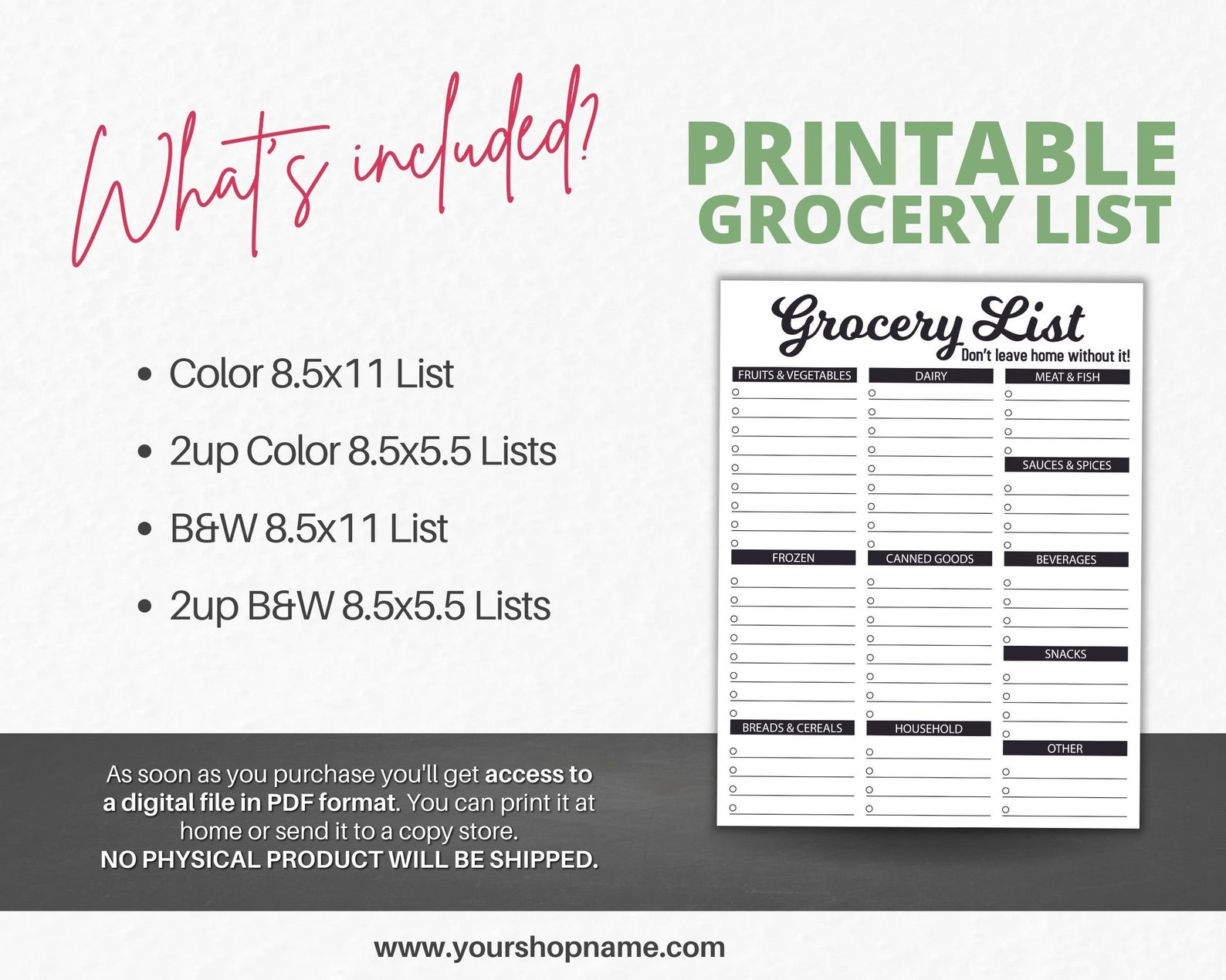 Divided Printable Grocery List Digital Download - PDF for Instant ...