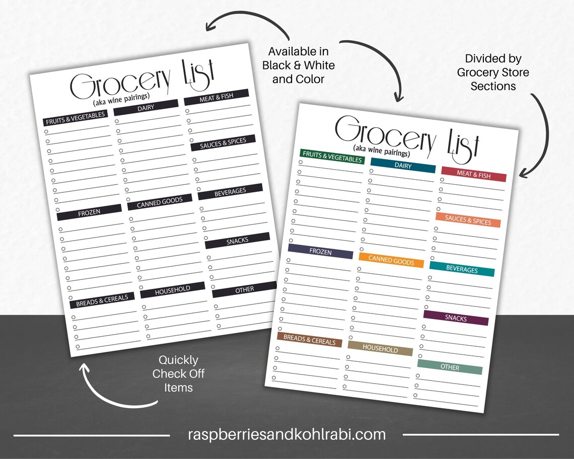 Printable Divided Grocery Shopping List - Digital Download Grocery ...