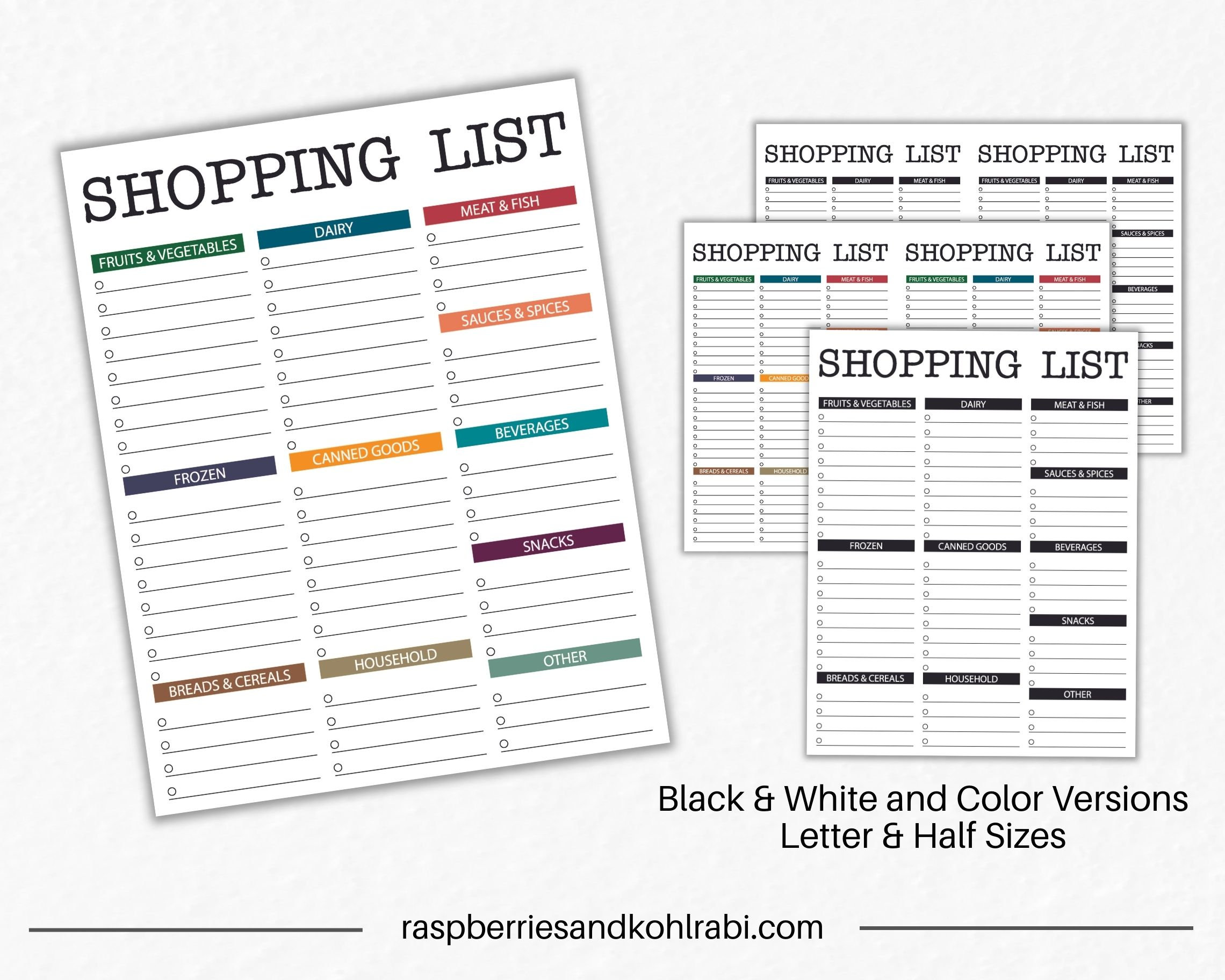 Divided Shopping List Template With Checkboxes - Printable Grocery List ...